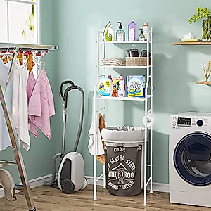 Over The Toilet Storage Rack,3-Tier Industrial Bathroom Storage Shelf With Steel Frame Above Toilet Storage Shelf Floor Free Standing Anti-Tilt Metal Frame Shelf Organizer Bathroom Furniture,White