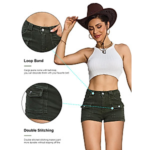 Aotasely Women's Casual Junior Denim Shorts Stretchy Mid Rise Jean Shorts with Pockets Party ClubNight Army Green XL