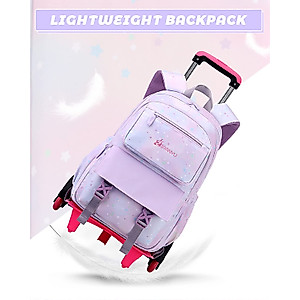 Tanou Rolling Backpack, Lightweight Backpacks with Wheels for Girls, 2023 Kids Roller Bookbags for School Travel, 16 Inch, Purple Star