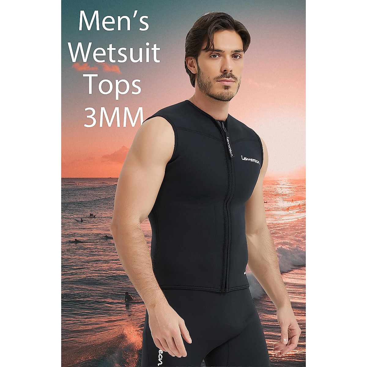 Lemorecn Mens Wetsuits Top Premium Neoprene 3mm Zipper Diving Vest (2095black-L)