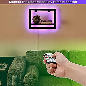 HMOREY LED Floating Display Shelf with Built-in Illuminated Lights Wall Mounted Light-Emitting Shelf Lighted Display Shelf, Hanging Shelf for Living Room, Bedroom, Kitchen (15” Rustic Brown)