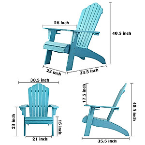 hOmeHua Oversized Plastic Weather Resistant Adirondack Chair with Cup Holder, Imitation Wood Stripes, Easy Assemble & Maintain,Outdoor Chair for Patio, Backyard Deck, Fire Pit - Lake Blue