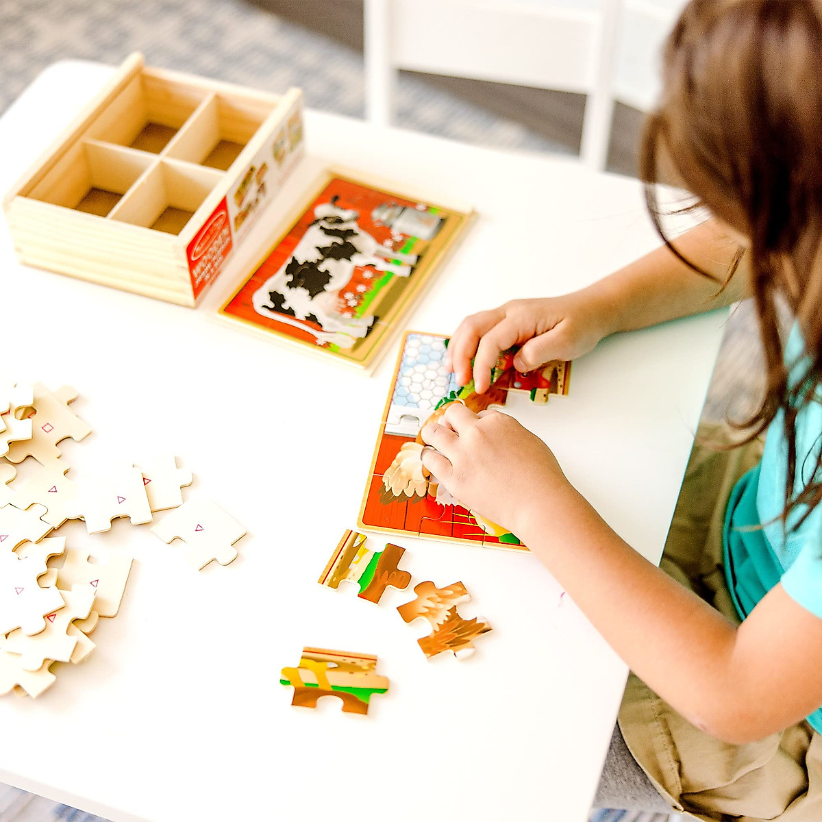 Melissa & Doug Animals 4-in-1 Wooden Jigsaw Puzzles Set - Pets and Farm - Toddler Wooden Jigsaw Puzzles, Animal Puzzles, Take-Along Puzzles For Toddlers And Kids Ages 3+