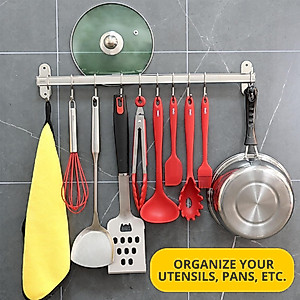 LUMAI Kitchen Rail with Hooks (10 hooks): Utensil Rack, Kitchen Utensil Hanger, Pot and Pan Hanging Rack, Pot Hangers for Kitchen, Pot Rack Wall Mounted, Pot Rack Hanging, Pan Hanger, Wall Pot Rack
