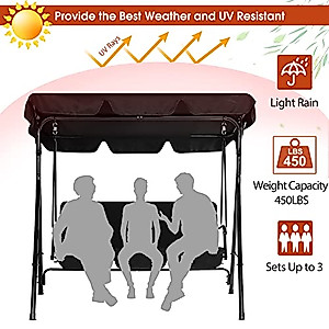 UPHYB Outdoor Patio Swing Chair, Porch Swing with Stand, Adjustable Canopy and Removable Cushions for Backyard, Garden, Poolside, Balcony