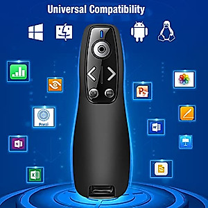 2-in-1 USB Type C Presentation Clicker Wireless Presenter Remote for PowerPoint, Powerpoint Clicker with Hyperlink & Volume Control PowerPoint Slide Advancer for Mac, Computer, Laptop