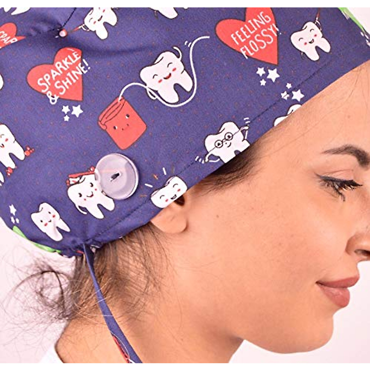 BONNETTO Working Cap for Women Men with Button Sweatband Unisex One Size Bouffant Head Cover