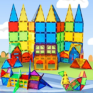 MAGBLOCK Magnet Toys Kids Magnetic Building Tiles 100 Pcs 3D Magnetic Blocks Preschool Building Sets Educational Toys for Toddlers Boys and Girls.