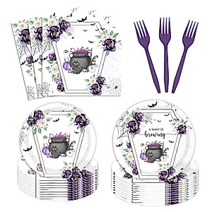 96PCS Halloween Baby Shower Party Supplies A baby is brewing Gender Neutral Plates and Napkins Vampire Bat Baby Sprinkle Tableware Set Serves 24 Guests