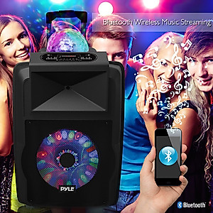 Pyle Wireless Portable PA Speaker System - 700 W Battery Powered Rechargeable Sound Speaker and Microphone Set with Bluetooth MP3 USB Micro SD FM Radio AUX 1/4" DJ lights - For PA / Party