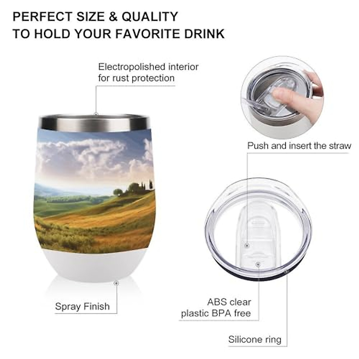 WYUSPGK 304 Stainless Steel Insulated Cup, Landscape Print Smooth Rim, Durable & Reusable - Perfect for Office, Home, And Travel