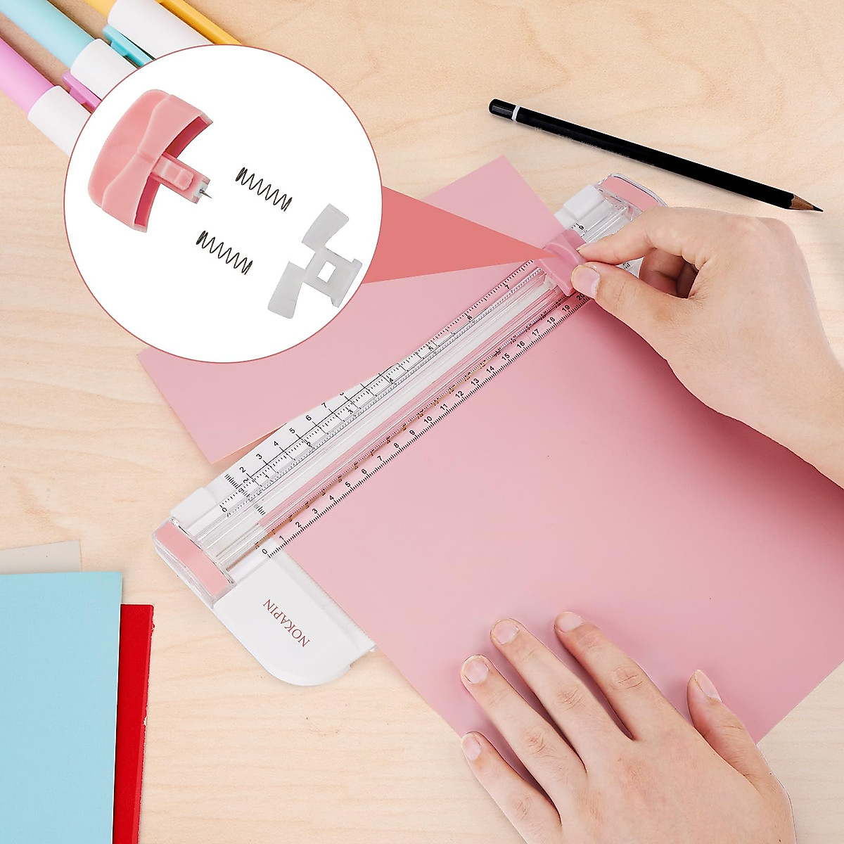 Paper Cutter,Portable Paper Trimmer,12 Inch Paper Slicer Scrapbooking Tool with Automatic Security Safeguard and Side Ruler for Craft Paper,A4 A5 Paper,Coupon, Label and Cardstock (Blue) (Pink)