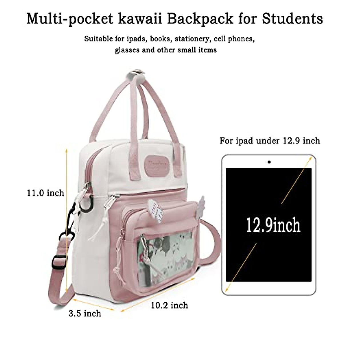 Fozehlad Kawaii Backpack for Teen Girls Kawaii School Backpack Cute Aesthetic Student Bookbags with Cute Pin Accessories