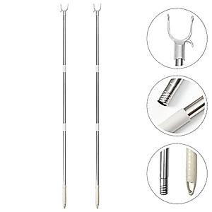 Pole 2pcs Clothes Reach Poles Retractable Clothes Drying Fork Stainless Steel Clothesline Rod Pole Wardrobe Hook Adjustable Reaching Pole for Balcony Closet Reach Tool