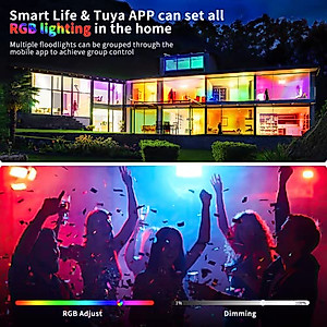 Outdoor RGB 50W LED Flood Lights - IP66 Waterproof Colored Changing 500W Equiv Spotlight Dimmable Halloween Strobe Lights with Plug Outside Smart WiFi Color Alexa Floodlight for Party Garden 丨 2 Pack