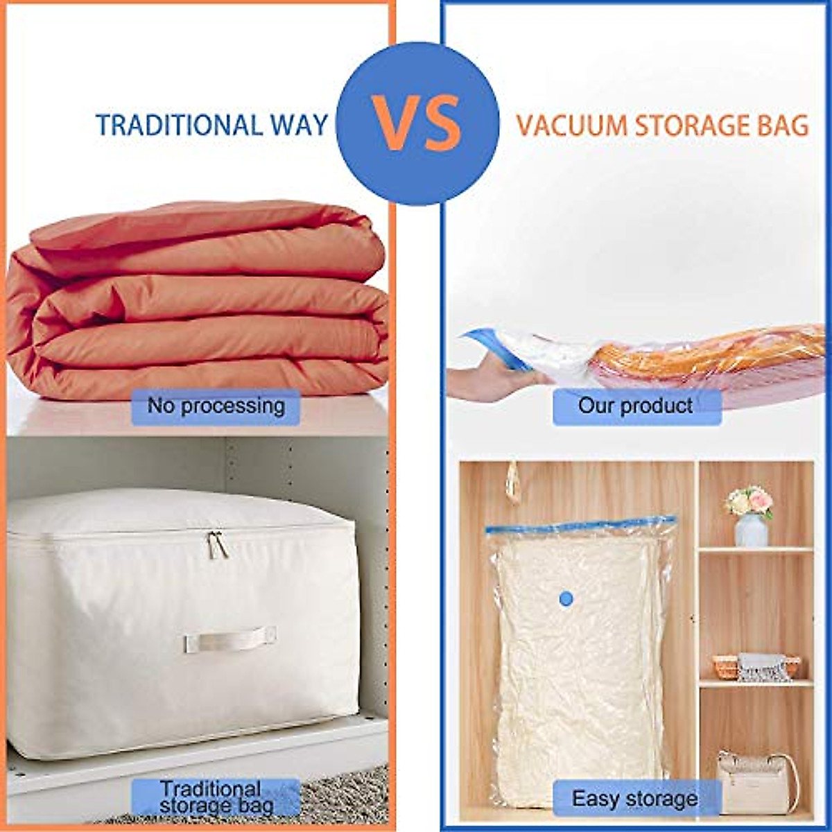 BZ Clothes Storage Bags. More Storage! Hand-Pump for Travel! Double-Zip Seal and Triple Seal Turbo-Valve for Max Space Saving (Variety 8 Pack)