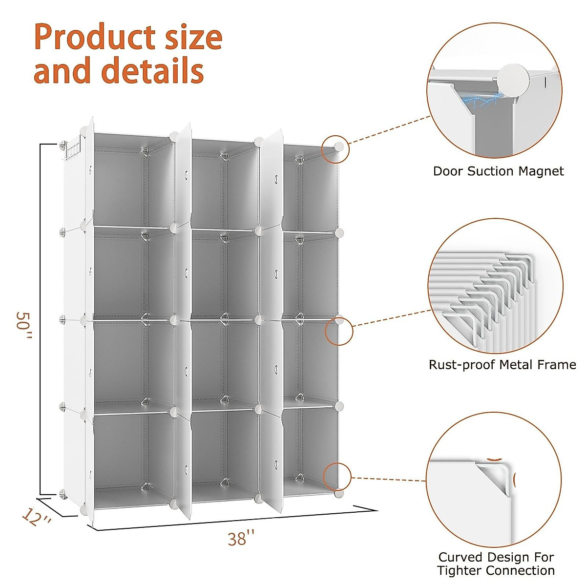 GIMTRR Closet Organizer, 12-Cube Storage with Doors, Closet Organizers and Storage, Cabinet Storage for Bedroom, Wardrobe, White