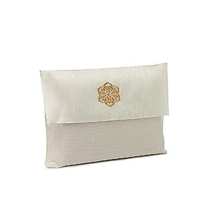 Muslim Prayer Rug and Beads with Elegant Slub Fabric Bag | Janamaz | Sajadah | Soft Islamic Prayer Rug | Islamic Gifts | Prayer Carpet Mat, Taffeta Fabric, Ecru