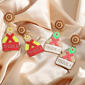 Fashion Cute Animal fruits Sparkling Crystal Earrings for Women Summer Beaded Statement Jewelry - Perfect for Beach Holidays and Parties(Tequila bottle - White)