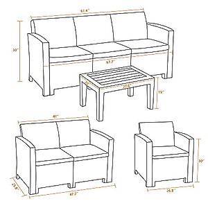 MCombo 7pcs Patio Furniture Set All-Weather Outdoor Sectional Sofa Rattan Pattern Patio Conversation Set w/Seat Cushions 6050-800 (Blue)