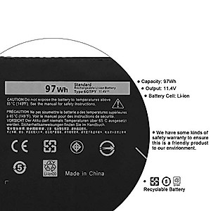 Hubei 6GTPY 5XJ28 Extended Laptop Battery Replacement for Dell XPS 15 9550 9560 9570 7590(2019 Model) P56F001 P56F002 Precision 5510 5520 5530 5540 2-in-1 Mobile Workstation Vostro 7500(11.4V 97Wh)