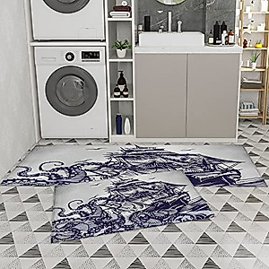 Kitchen Mats for Floor, Nautical Theme Octopus Sea Monster Kitchen Rugs, Kitchen Organization Anti-Fatigue Kitchen Mat, Kitchen Decor Runner Rug Room Decor Standing Desk Mats