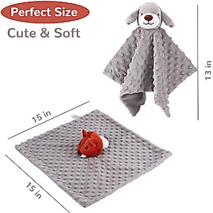 Baby Security Blankets Fox and Puppy for Newborn Babies 2 in 1 Stuffed Animals Gift for Toddler and Infant Super Soft Minky Dot Fabric 15 Inch