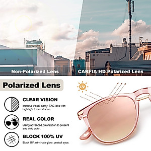 CARFIA Pink Mirrored Lightweight Polarized Sunglasses for Women UV Protection, Retro Square Ladies Sunnies Driving Eyewears