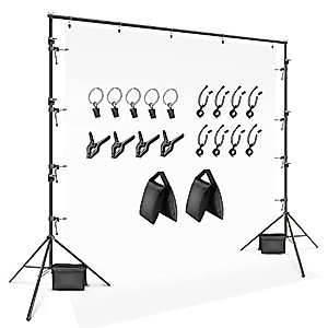 LimoStudio 10 x 9.6 ft. (W x H) Heavy Duty Backdrop Stand, Easy Background Install with Ring Clip, Elastic String Clip, Clamp, Photo Studio, AGG3132