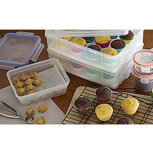 ATRDTO 3-Tiers Stack Carry Storage Box With Handle, Transparent Stackable Storage Bin With Handle Lid Latching Storage Container for Holds 36 Cupcakes or 3 Large Cake (Style A)