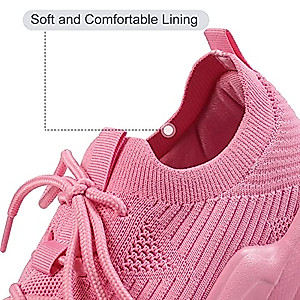 Hasina Womens Walking Shoes Slip On Mesh White and Hot Pink Sneakers Lightweight Breathable Comfortable Casual Running Shoes （Pink,7）