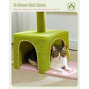 MUTTROS Flower Cat Tree with Large Metal Frame Hammock, 35" Cute Cat Tower with Sisal Scratching Posts for Small Indoor Cats, Cat Condo with Pink Top Perch for Kittens, Pink
