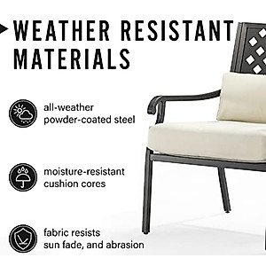 Crosley Furniture Alistair 4-Piece Outdoor Loveseat Patio Furniture Set, Conversation Sets for Porch, Deck, Matte Black with Creme Cushions