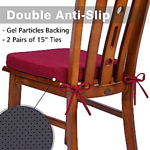 Shinnwa Kitchen Chair Cushions Set of 4 with Ties Memory Foam Dining Chair Pads Thickened Decorative Seat Cushions for Dorm Chairs 16.5 x 16.25 inches Burgundy