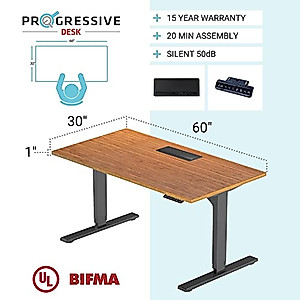 Standing Desk with Bamboo top. Adjustable Height Desk 60"x30". Dual Motor Stand up Motorized Computer desks for Home Office