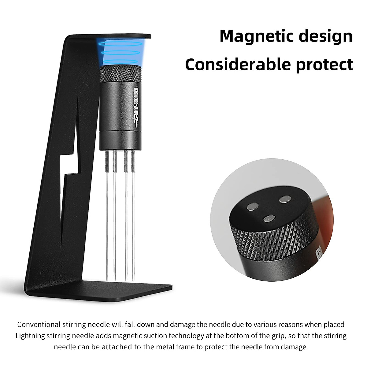 MHW-3BOMBER WDT Espresso Distribution Tool Coffee Stirrer 0.25mm Magnetic Stand Storage (8 Replacement Needle) T6026
