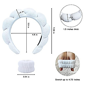 ZZGC Spa Sponge Headband for Washing Face, Makeup Headband with 2Pcs Wrist Washband Hair Band for Makeup Removal, Skincare (White)
