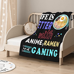 Ramen Noodle Blanket Throw,Life is Better with Gaming Ramen Anime Gifts for Kids Boys Men Soft Lightweight Plush Fleece Quilt 50 in x 40 in Small for Kids