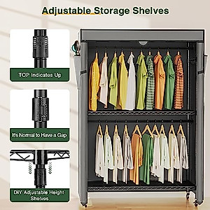 LEHOM G1C Heavy Duty Clothes Rack with Cover, Rolling Garment Rack for Hanging Clothes, Portable Closets with Oxford Fabric Cover, Freestanding Clothing Rack on Wheels, Storage Wardrobe for Bedroom