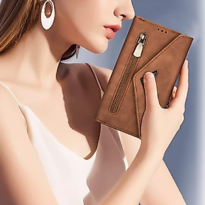 Wallet Case for Samsung Galaxy S20 FE 5G 6.5 inch Flip Zipper Purse Handbag with Credit Card Holder Shoulder Strap Wrist Strap Phone Cover for S 20 EF UW S20FE5G S20FE 20S S2O Fan Edition 4G G5 Brown