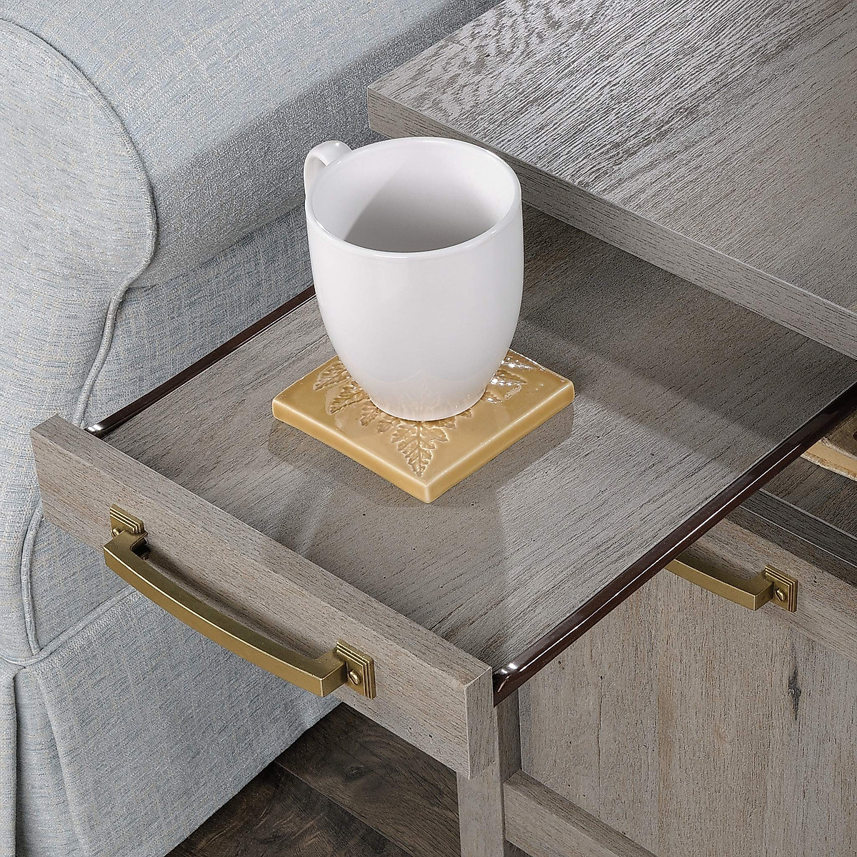 Sauder Cannery Bridge Narrow Side, Nightstand, End Table, L: 14.37" x W: 22.44" x H: 25.83", Mystic Oak