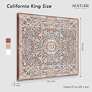 King Wood Headboard Rustic | Carved Full Headboard Only | Wooden Headboard Full Size Bed | Wall Mount Headboard King | Full Bed Headboard Panels (Manusa Antic, Cal King)