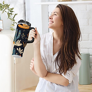 Selerdon 40 oz Tumbler Cowboy Hat with Handle and Straw Lid Vacuum Stainless Steel Insulated Water Bottle Travel Mug Car Cup Holder Friendly BPA Free for Gym Travel Office