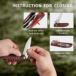 Vickay Pocket Knife for Men, Folding Knives 8Cr13MoV 2.95" Steel Blade, Wood Handle, Line Lock Knife with Clip, EDC Knife Ideal for Outdoor Camping, Fishing, Hunting, Tactical Gift (Brown)