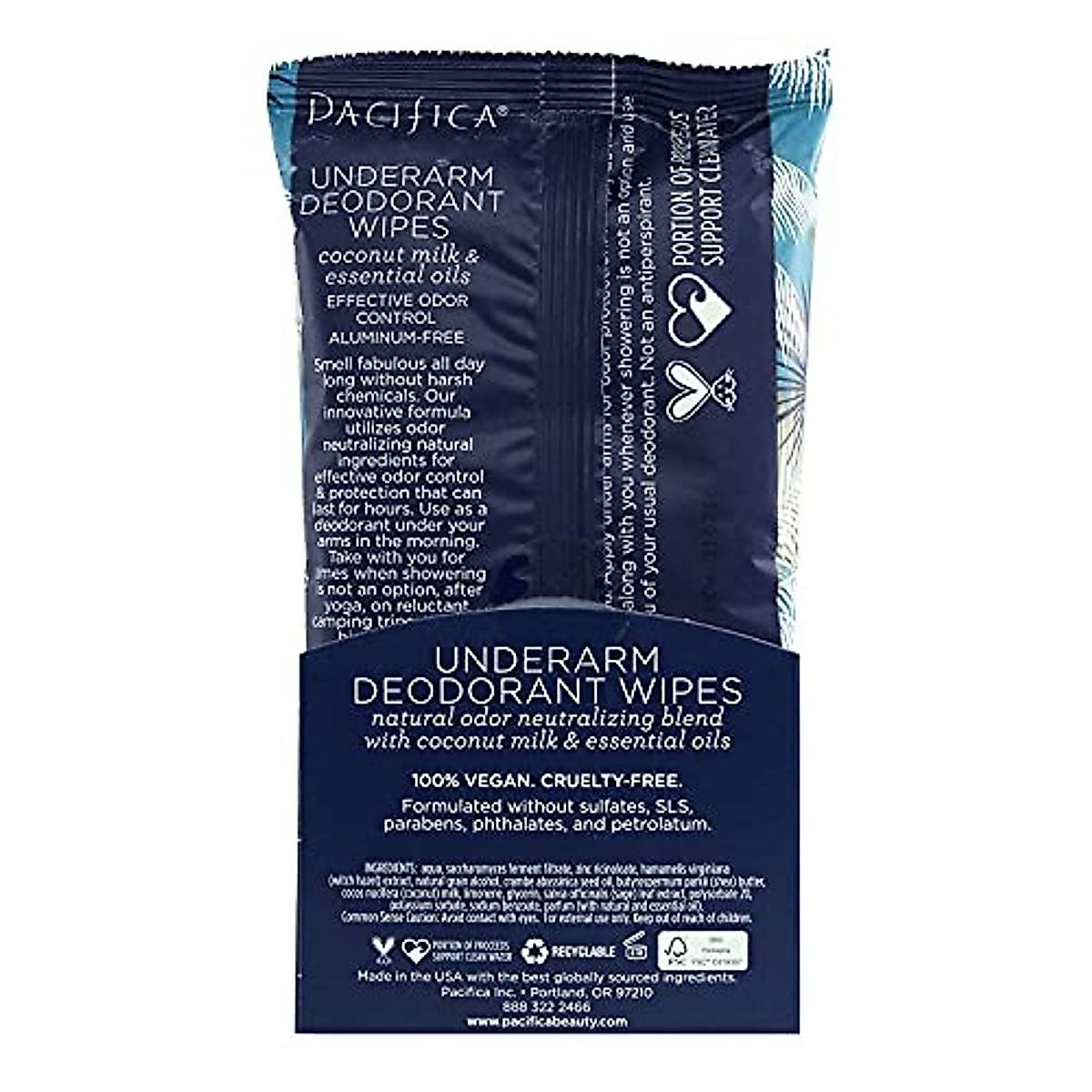 Pacifica Beauty, Coconut Milk & Essential Oils Underarm Deodorant Wipes, 30 Count, Remove Odor On-The-Go, Aluminum Free, Travel Friendly, Fresh Coconut Scent, 100% Vegan and Cruelty Free