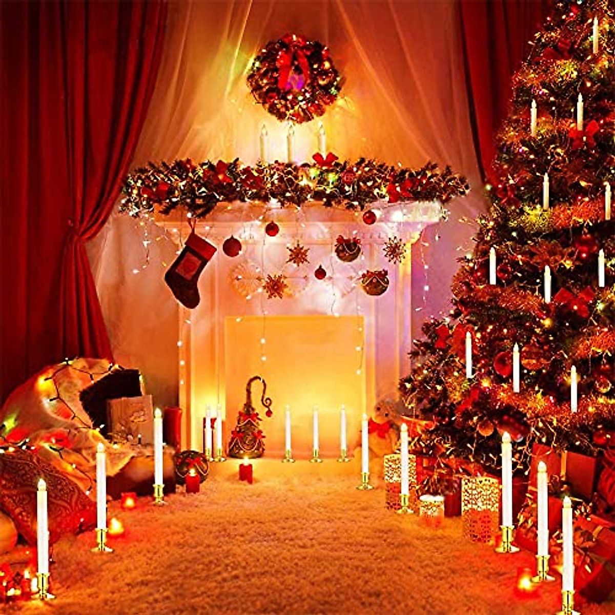 YAUNGEL Window Candles, 8 Pack LED Battery Operated Christmas Candles for Windows with Remote Timer Electric Candle Lights with Removable Candle Holders Suction Cups for Christmas Decorations…