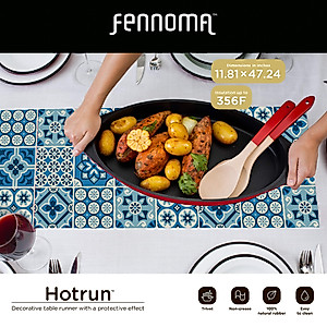 Fennoma Hotrun 2 in 1 Heat Resistant Trivet & Table Runner, 47 Inches Long Trivet for Hot Pots and Pans, Handles Heat Up to 356F, Anti Slip, Waterproof, Ideal for Kitchen Countertopst (Floral Blue)