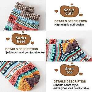 ICEIVY Womens Wool Socks 5 Pairs Warm Wool Cotton Socks Thick Knit Vintage Casual Winter Socks
