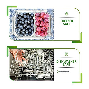 Prep Naturals Glass Meal Prep Containers 2 Compartment 5 Pack - Food Storage Containers - Glass Storage Containers with Lids - Divided Glass Cupcake Carriers 29 Ounce