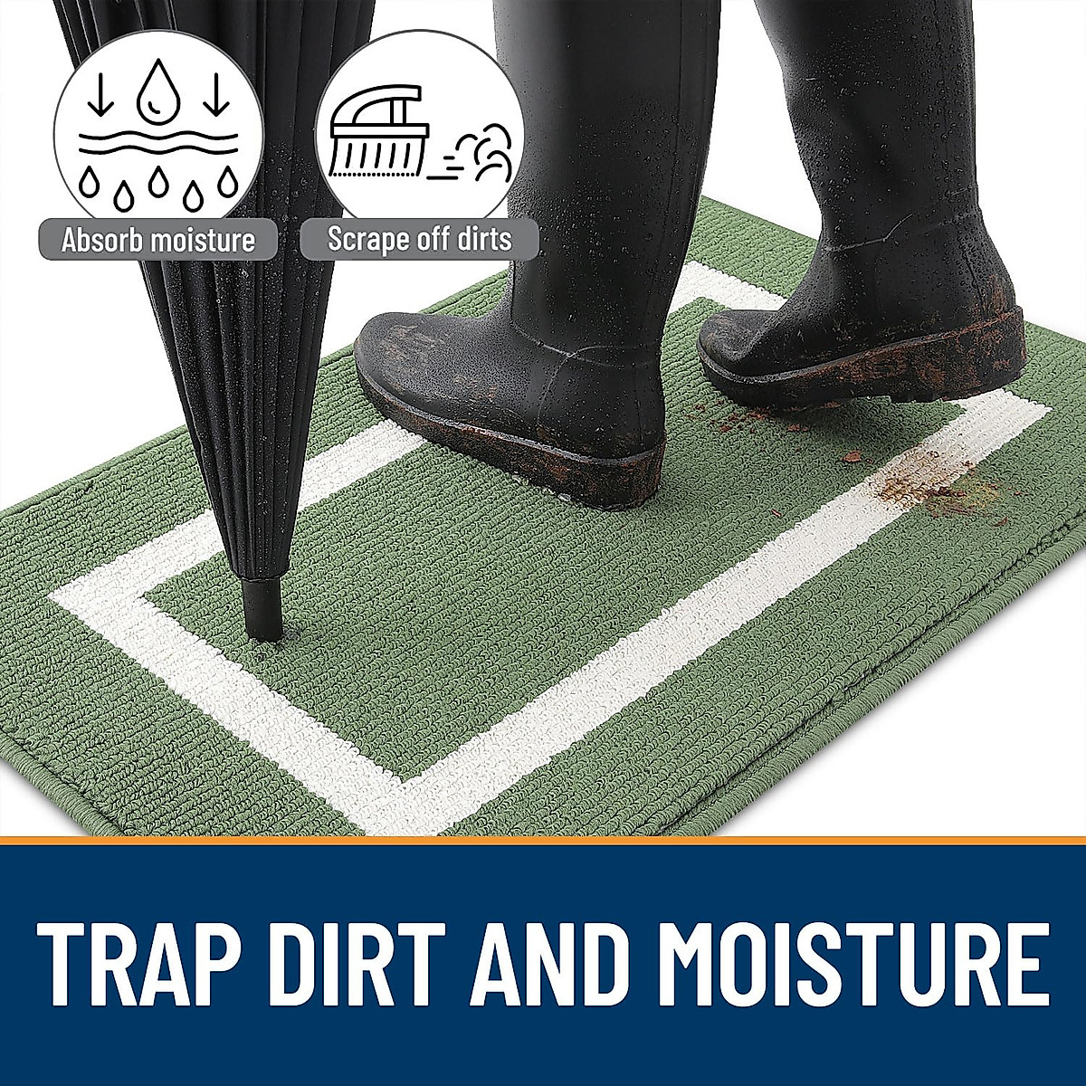 OLANLY Indoor Door Mat, 32x20, Non-Slip Absorbent Resist Dirt Entrance Mat, Washable Low-Profile Inside Entry Doormats for Entryway, Green